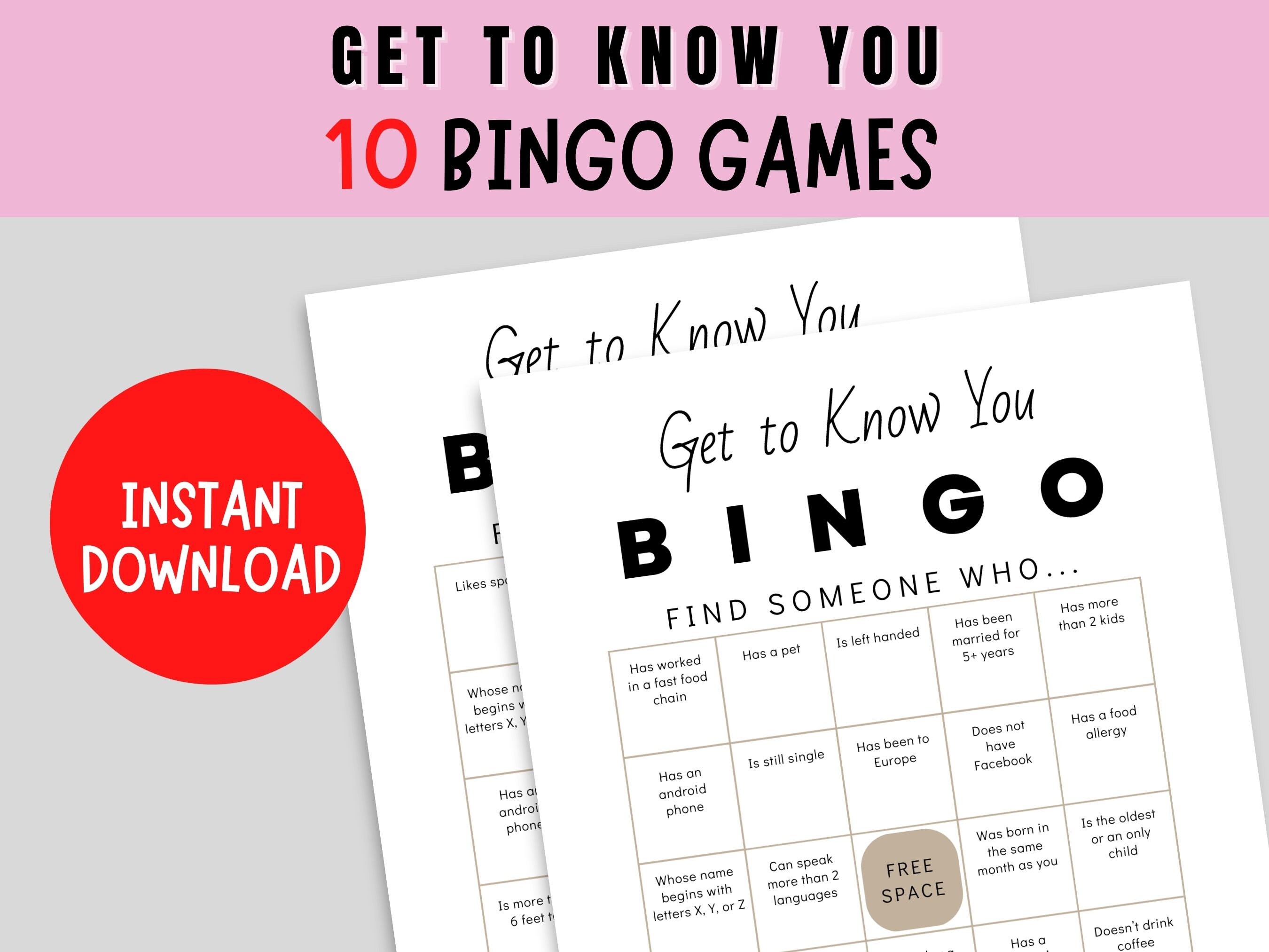 Get to Know You Bingo | Find the Guest Human Bingo | 10 Unique Bingo ...