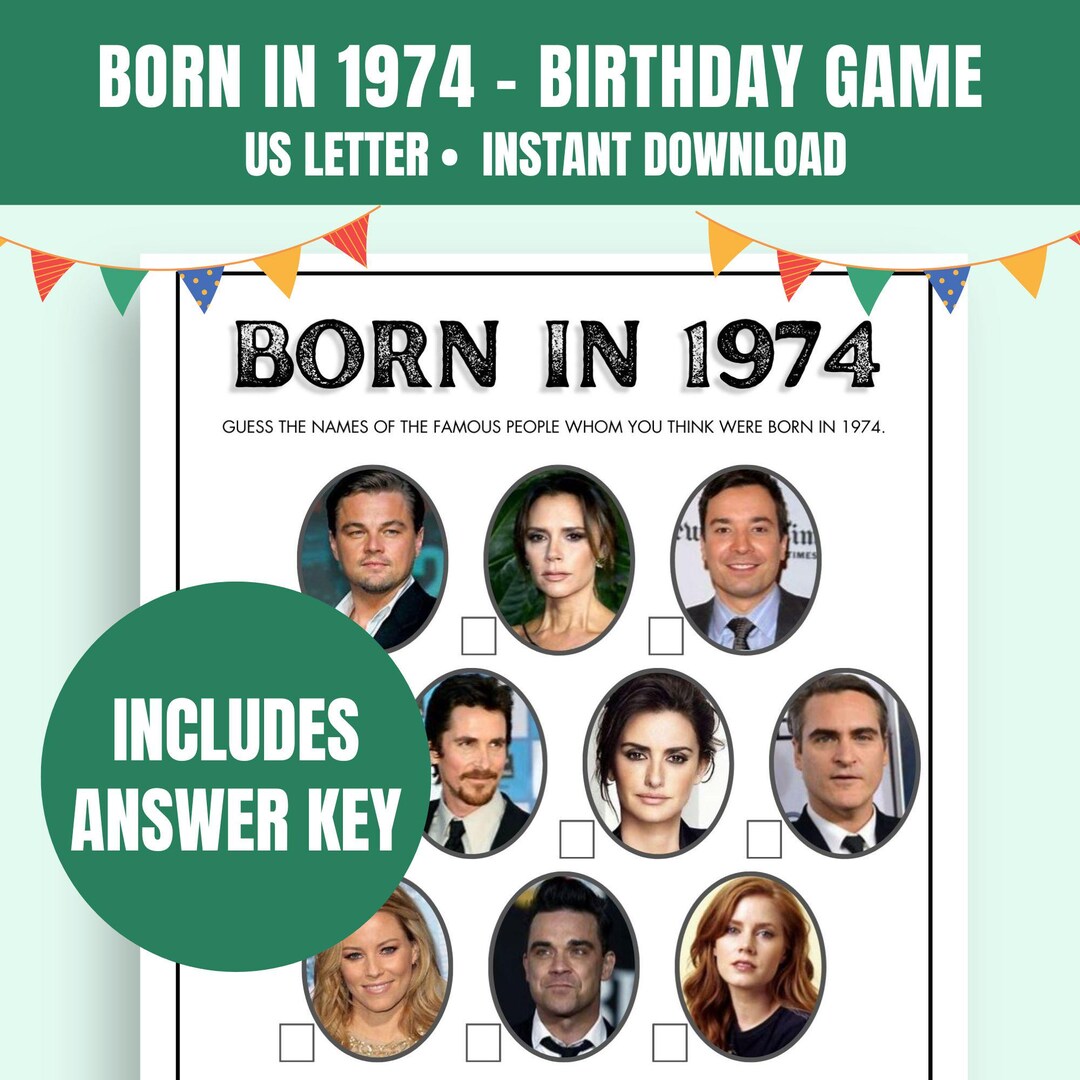 Born in 1974 Trivia Game Printable 1974 Birthday Party Game 1974 ...