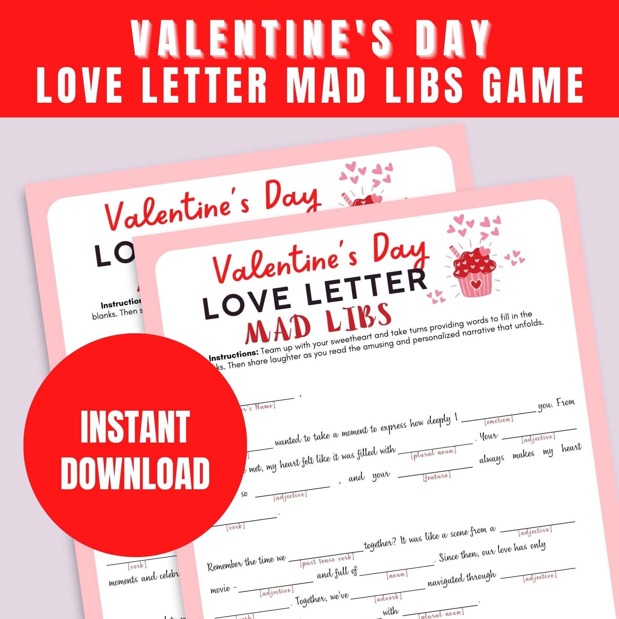 Valentines Day Mad Libs Valentines Day Game Couple Game Love Letter Mad ...