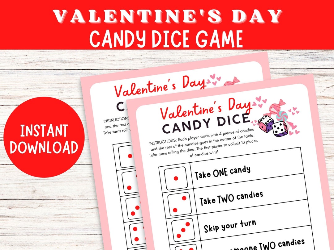 Valentine's Day Candy Dice Game | Printable Valentine's Party Game ...