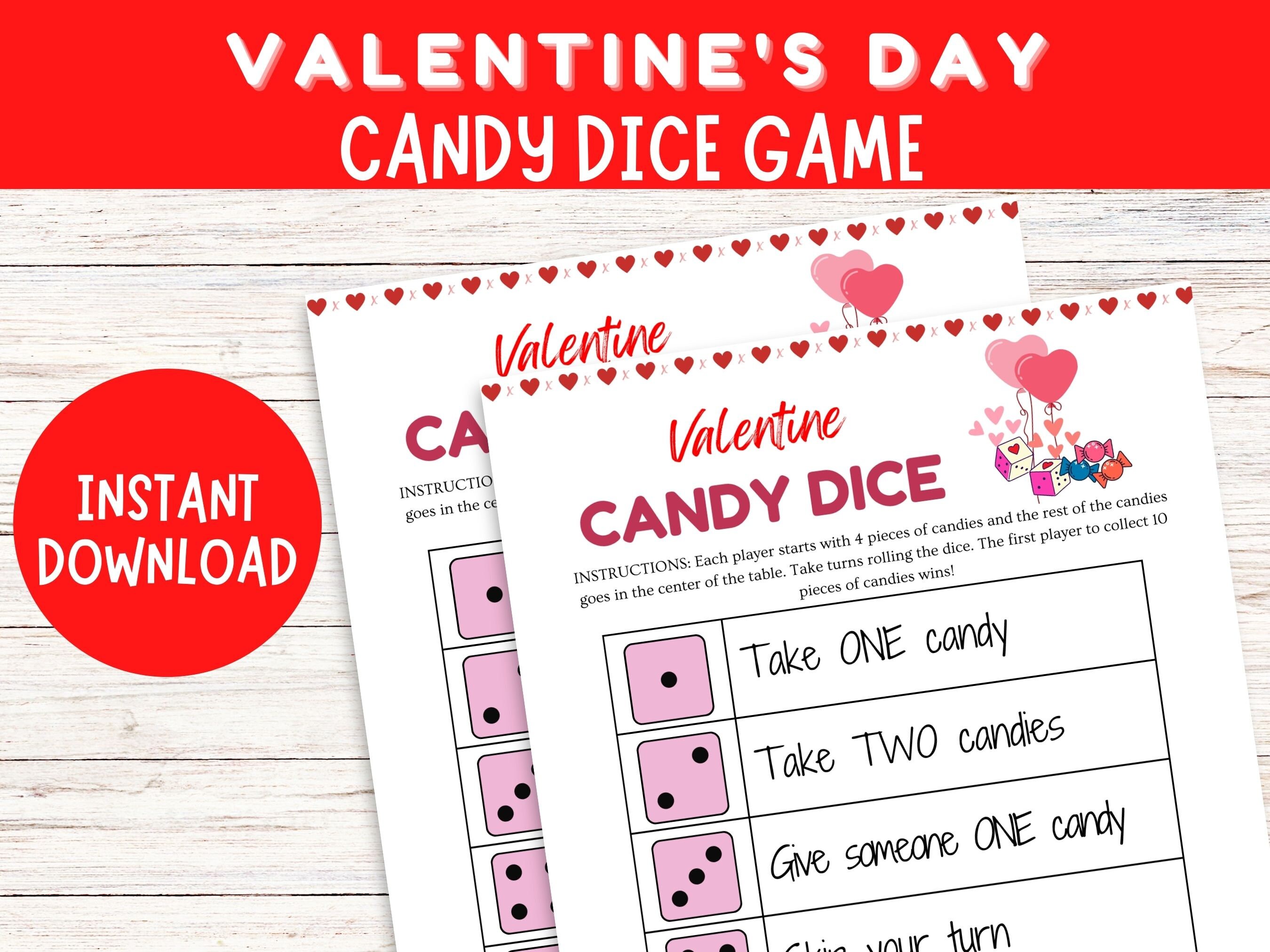 Printable Candy Dice Game | Valentine’s Day Party Games | Candy Game ...