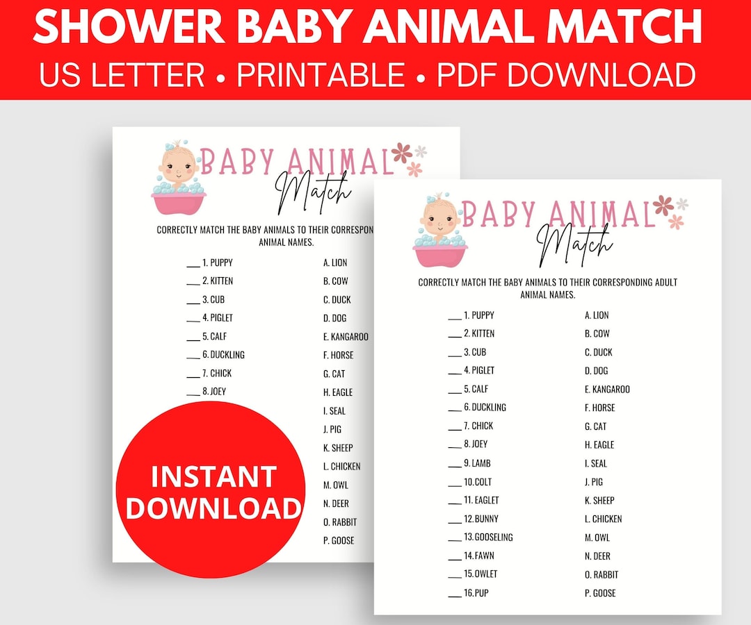 Baby Animal Match Baby Shower Game Baby Shower Party Game Baby Shower ...