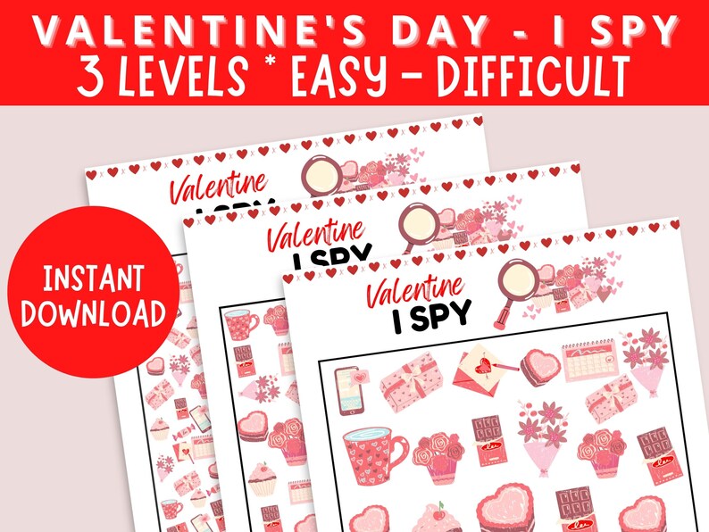 Valentines Day I Spy Game Printable Kids Valentines Activity Valentine ...