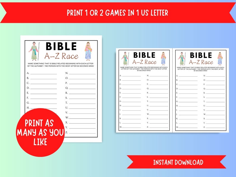 A-Z Race Printable Bible Game | Bible Study Group Party Game | Church ...