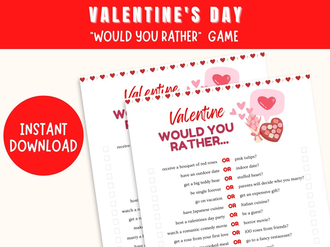 Valentine's Day Would You Rather Game | Printable Valentine's Party ...