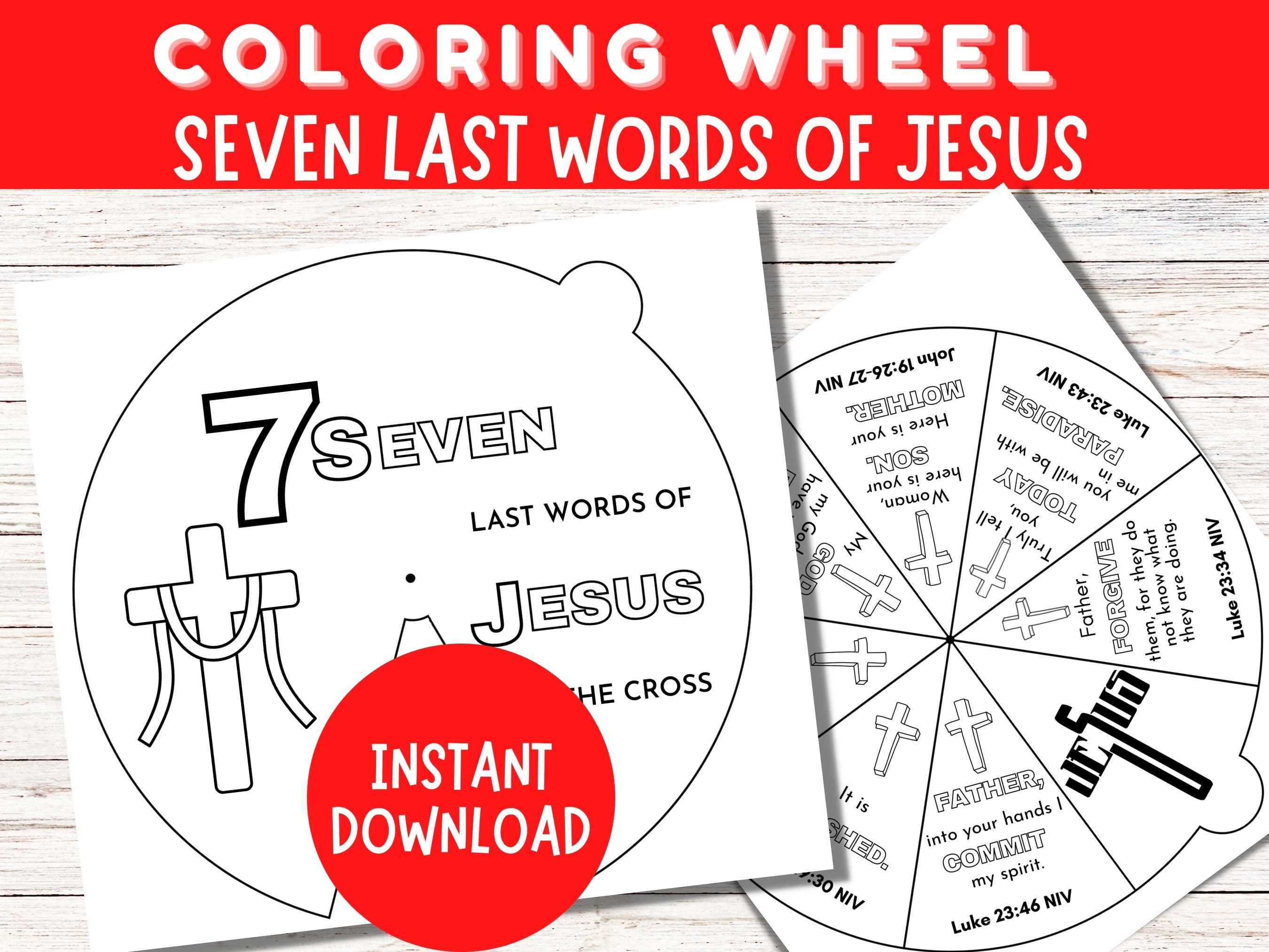 Seven Last Words of Jesus on the Cross Coloring Wheel | Easter Bible ...