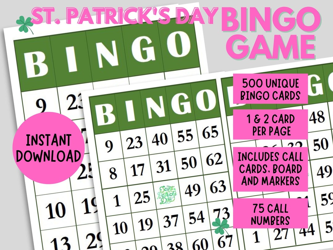 500 St. Patrick’s Day Bingo Cards | 1 and 2 Game per Page | Large Print ...