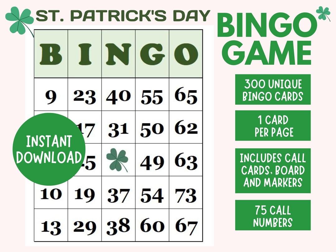 300 St. Patrick’s Day Bingo Cards | 1 Game per Page | St. Patrick’s Day ...