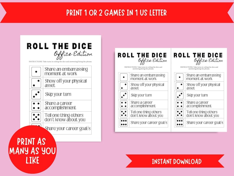 Roll the Dice Game: Office Edition | Get to Know Me Game | Team ...