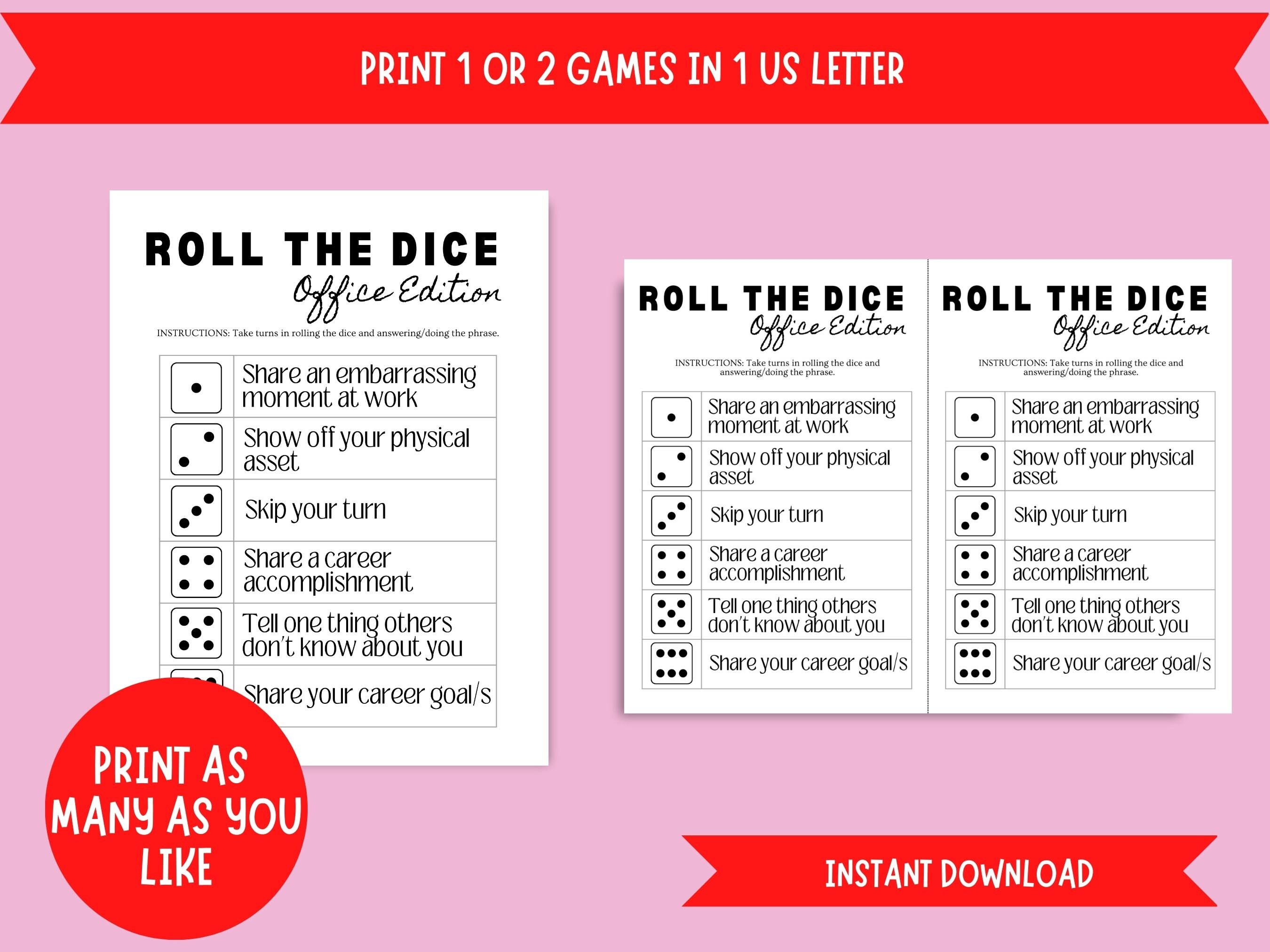 Roll the Dice Game: Office Edition Get to Know Me Game Team Building ...