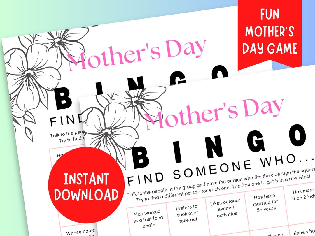 Mothers Day Find Someone Who Bingo Game Printable Mothers Day Party ...