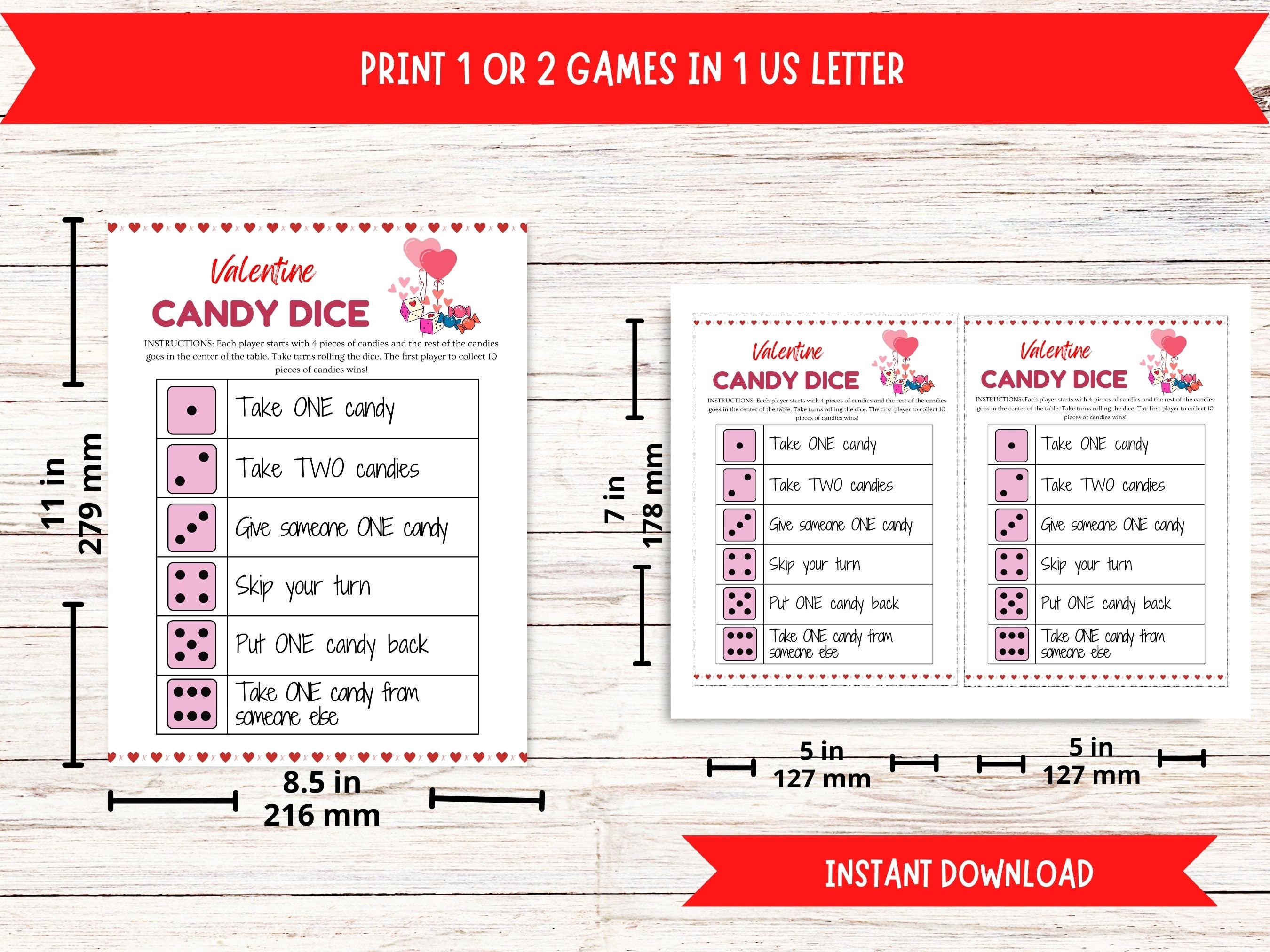 Printable Candy Dice Game | Valentine’s Day Party Games | Candy Game ...