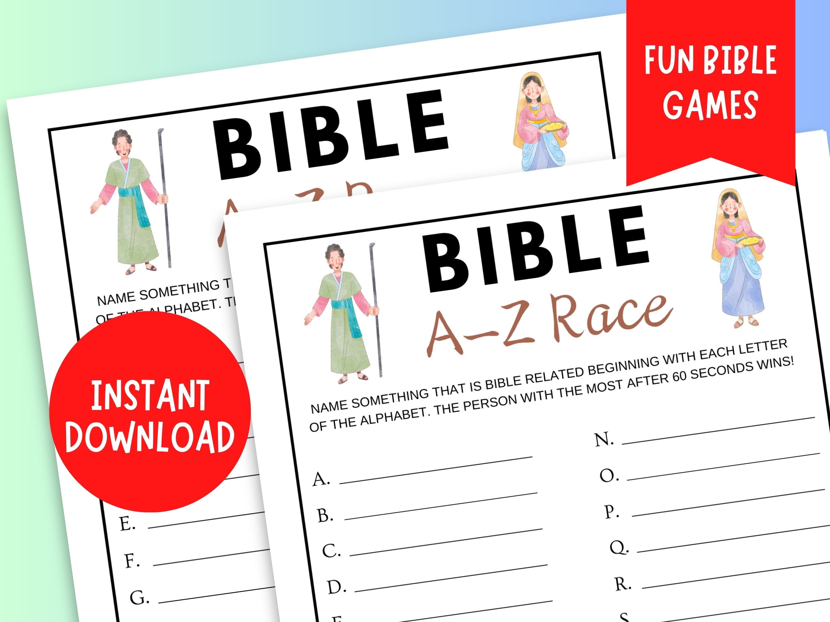 A-Z Race Printable Bible Game | Bible Study Group Party Game | Church ...