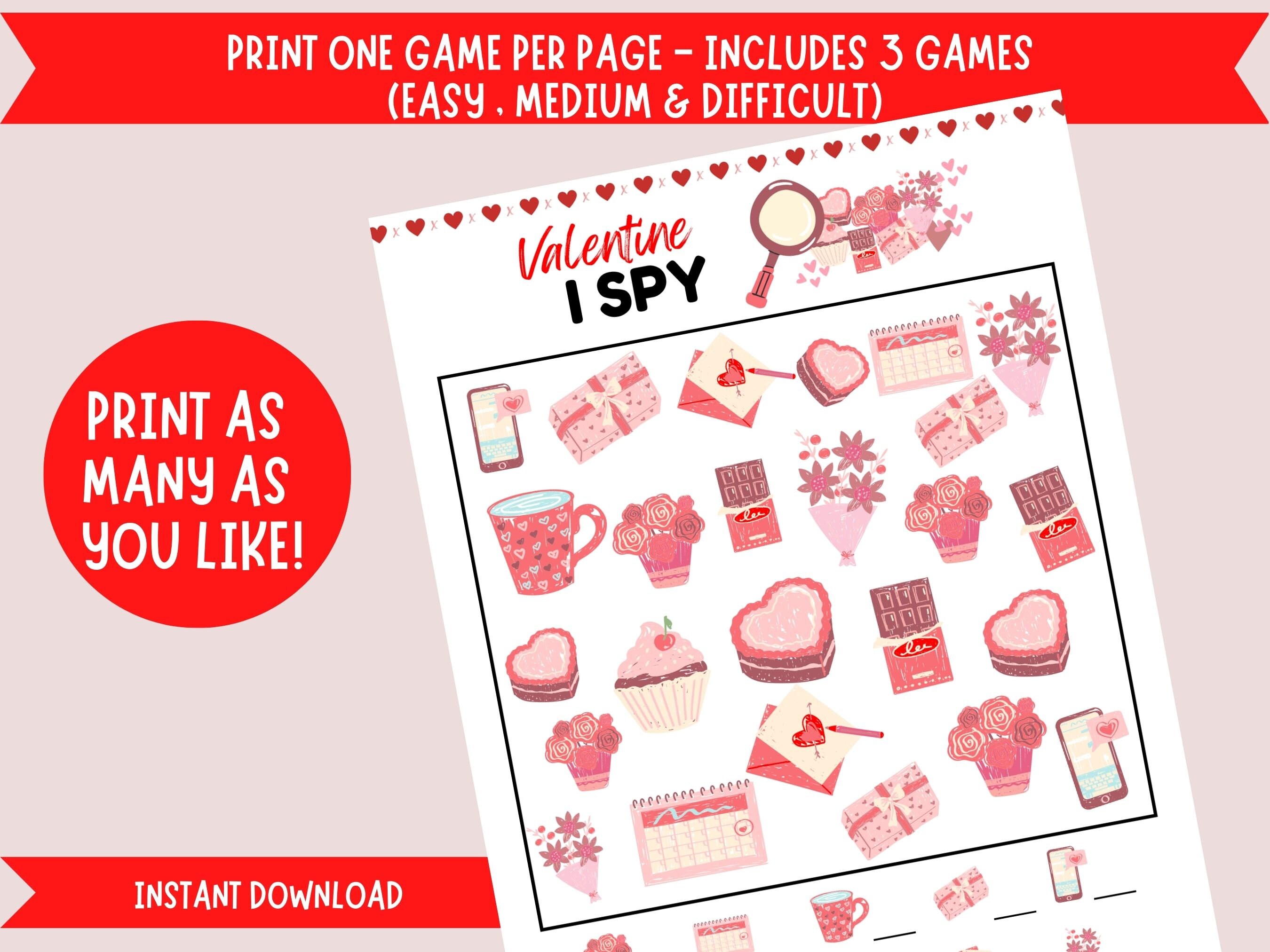 Valentines Day I Spy Game Printable Kids Valentines Activity Valentine ...