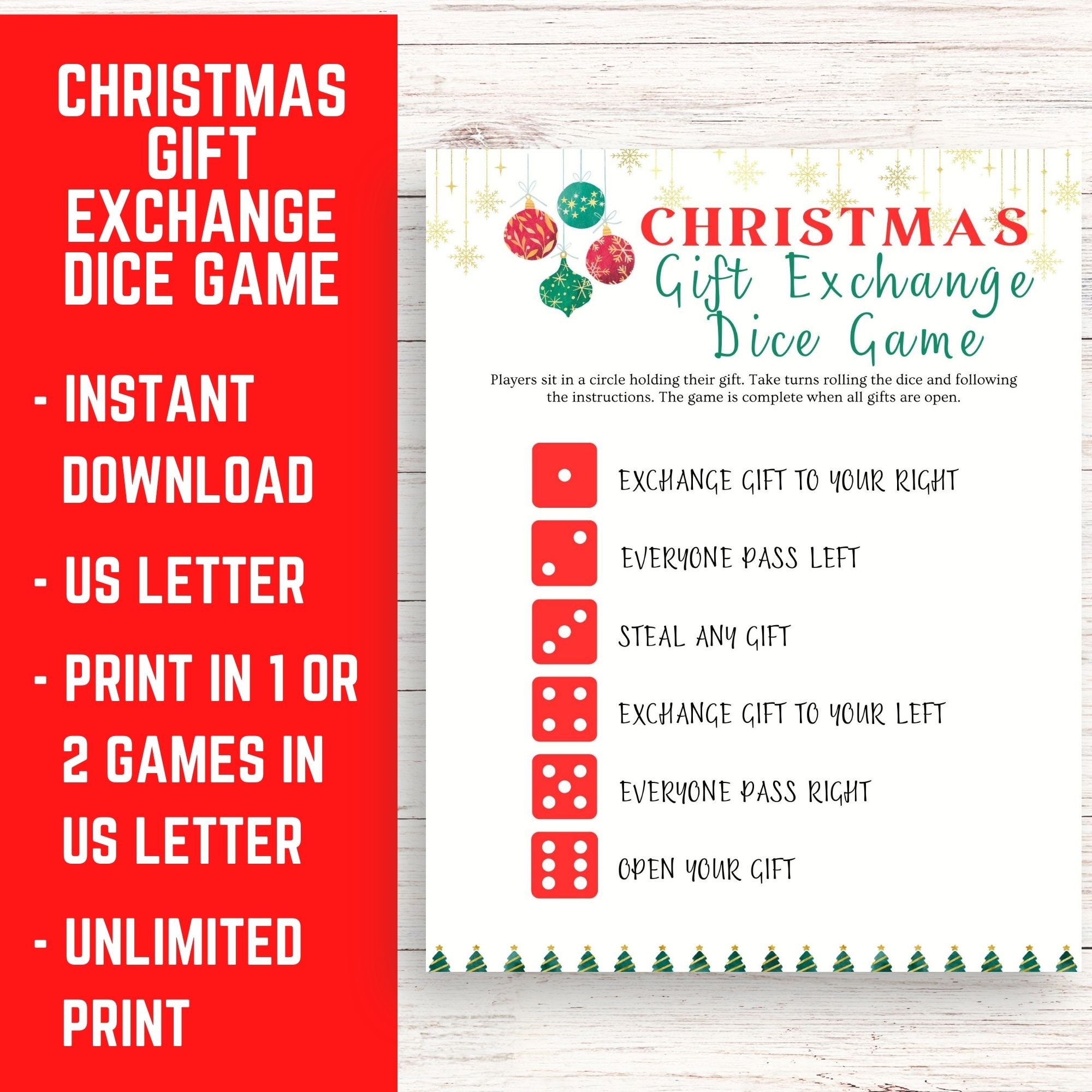 Printable Christmas Gift Exchange Dice Game Christmas Party - Etsy