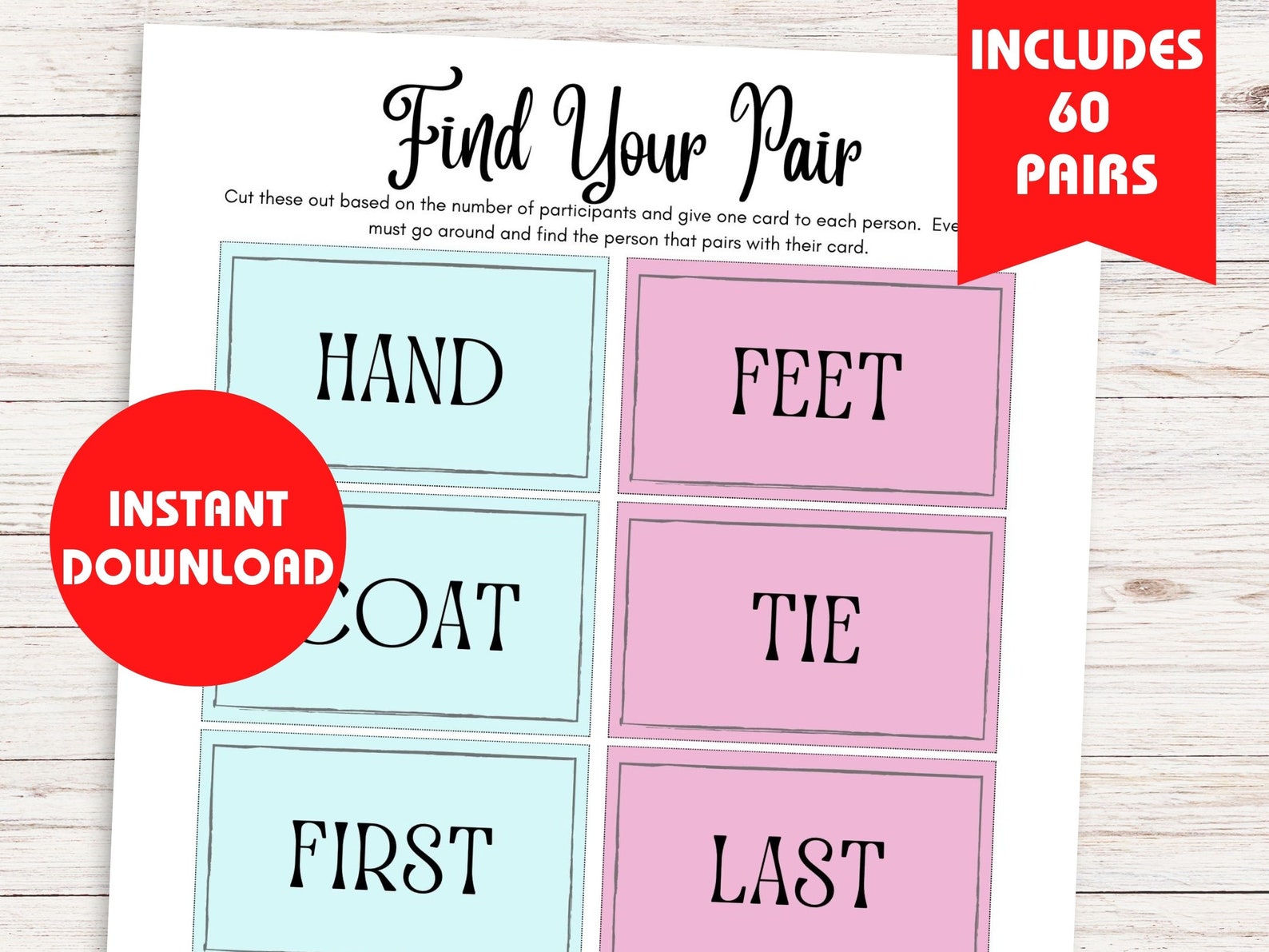 Find Your Pair Game | Printable Office Ice Breaker Game | Work Games ...