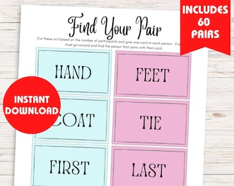 Find Your Pair Icebreaker Game, Printable Office Party, Gathering, and ...