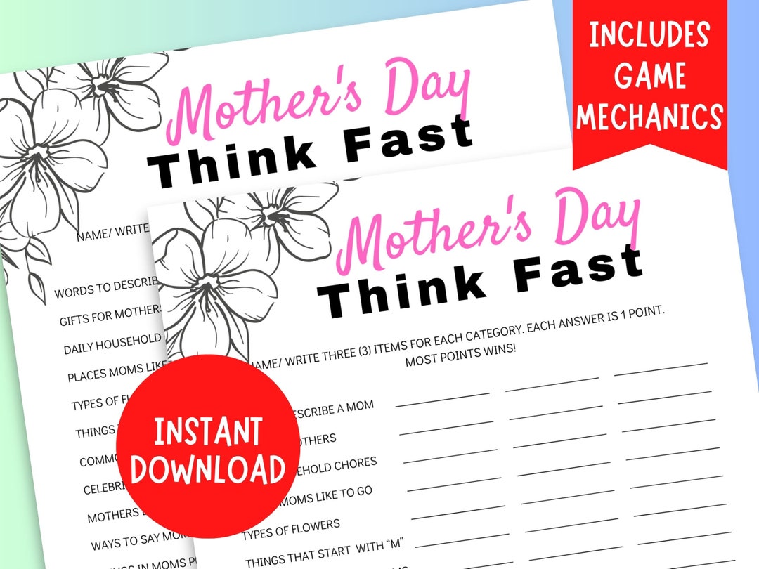 Mothers Day Think Fast Game | Mothers Day Trivia Game | Mothers Day ...