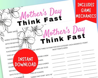 Mothers Day Think Fast Game Mothers Day Trivia Game Mothers Day Games ...