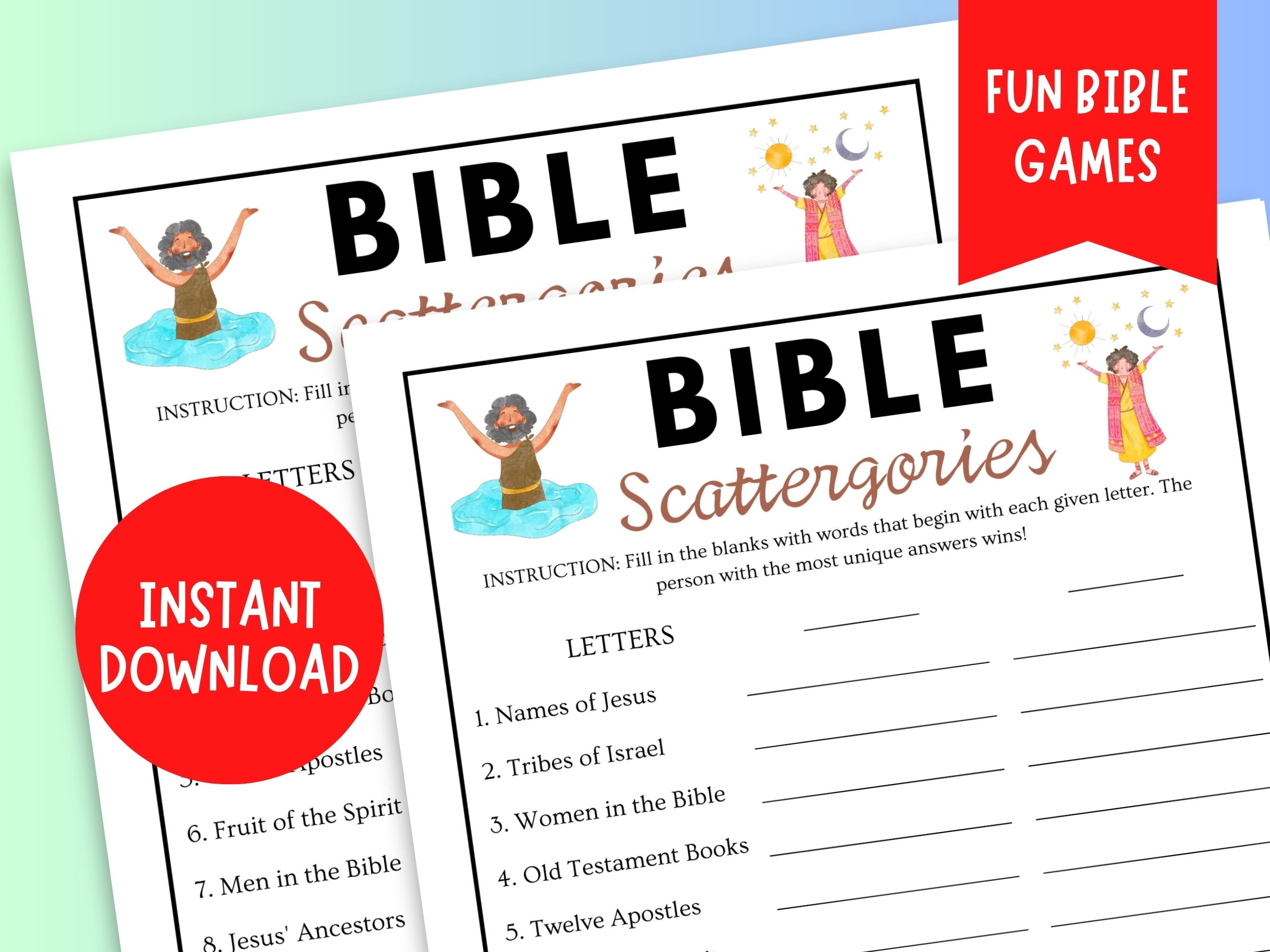 Printable Bible Scattergories Game | Bible Study Group Party Game ...