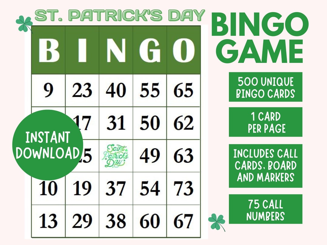 500 St. Patricks Day Bingo Cards 1 Game per Page Large Print St ...