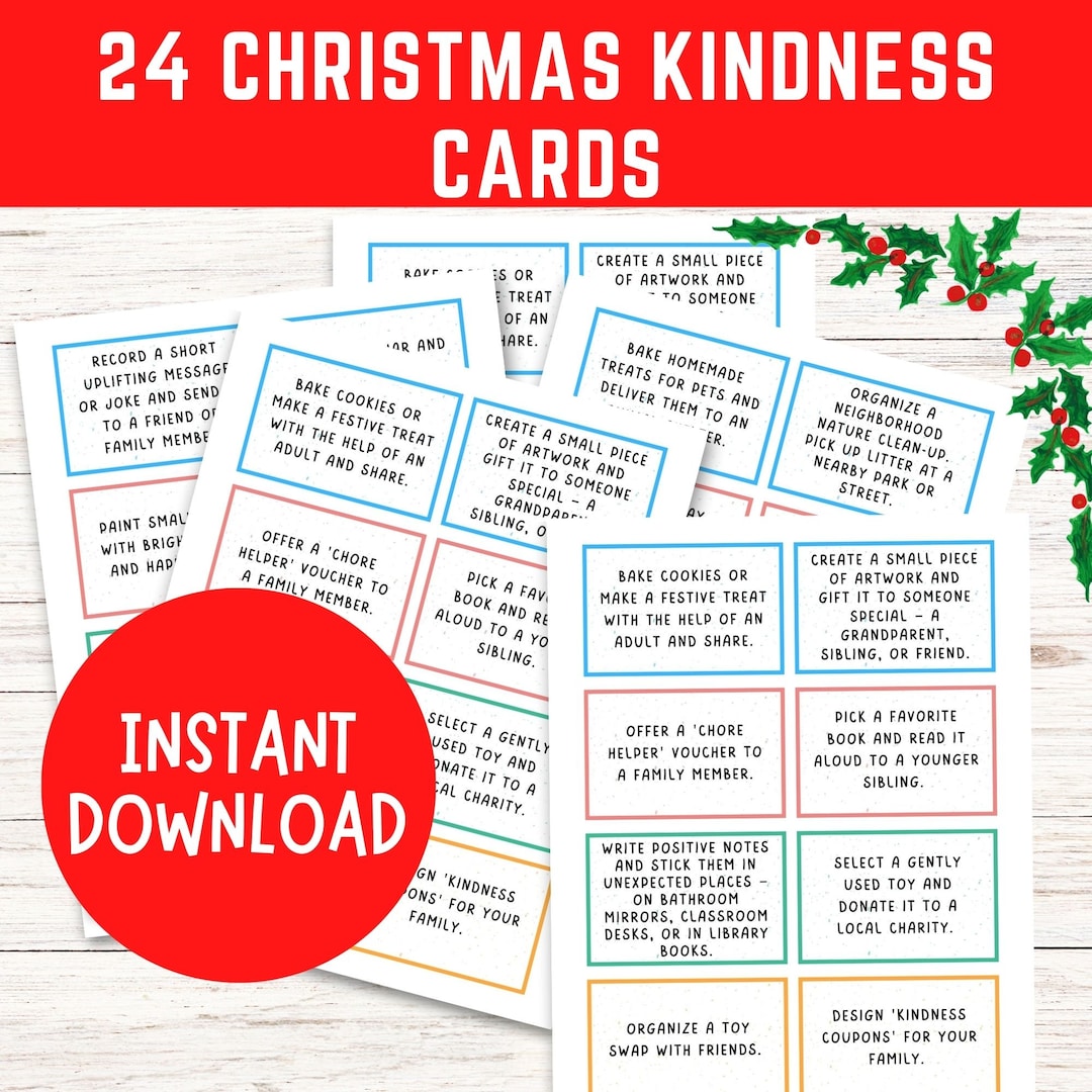 24 Christmas Kindness Cards Advent Ideas Lunchbox Notes Random Acts of ...