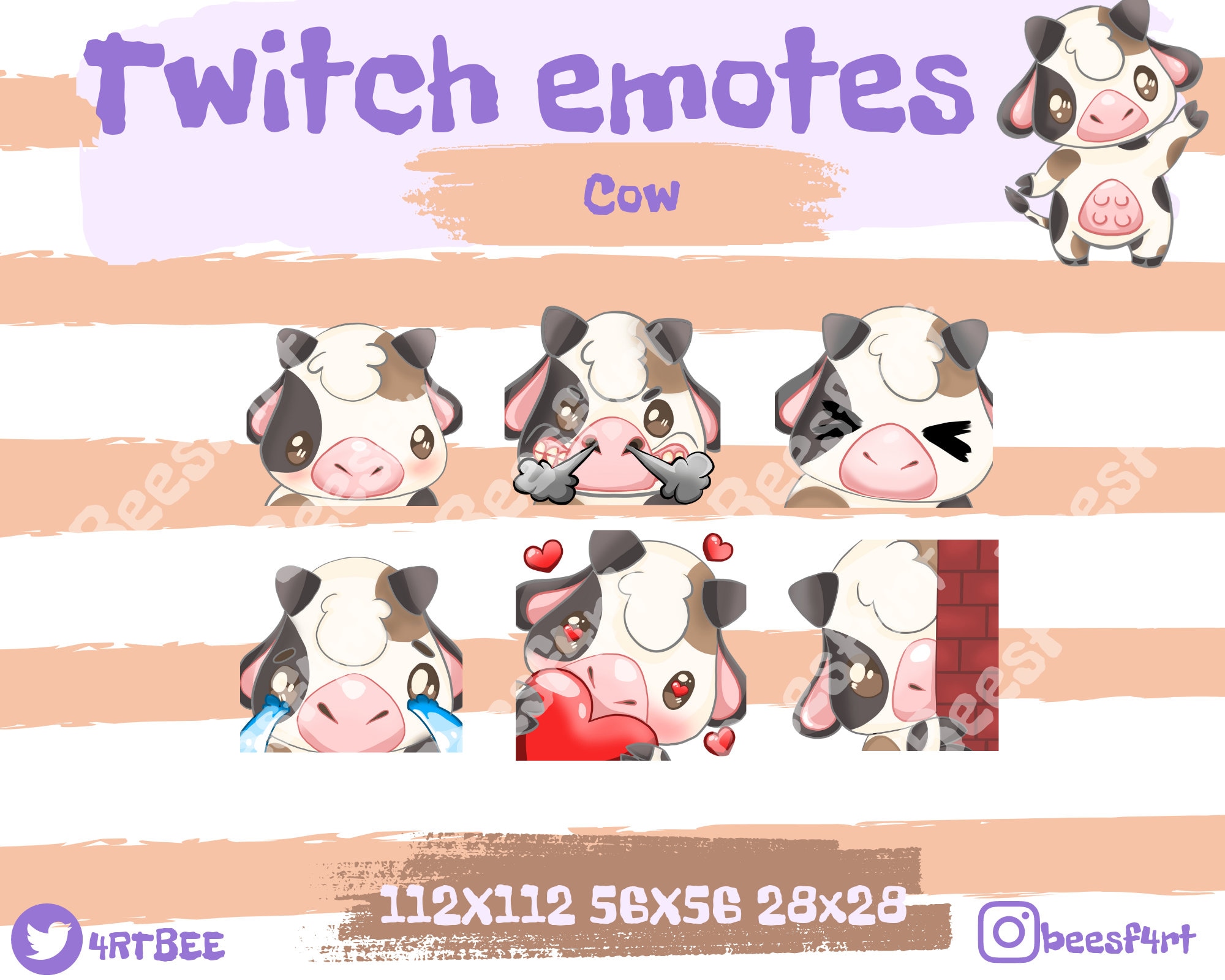 Twitch/discord Cow Cute Emotes - Etsy