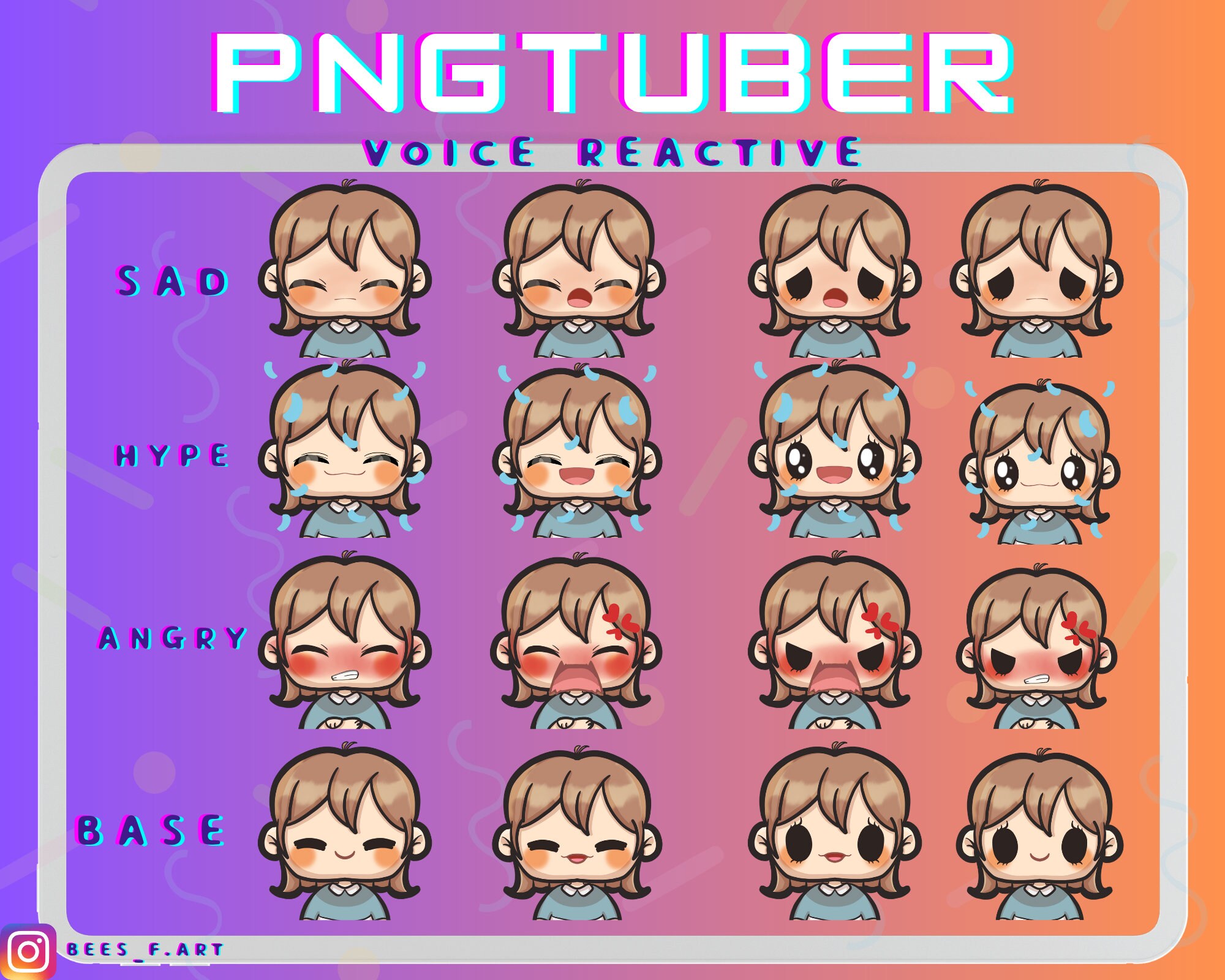 Pngtuber Cute Brown Hair Girl | Voice Reactive | Twitch Streamer Vtuber ...