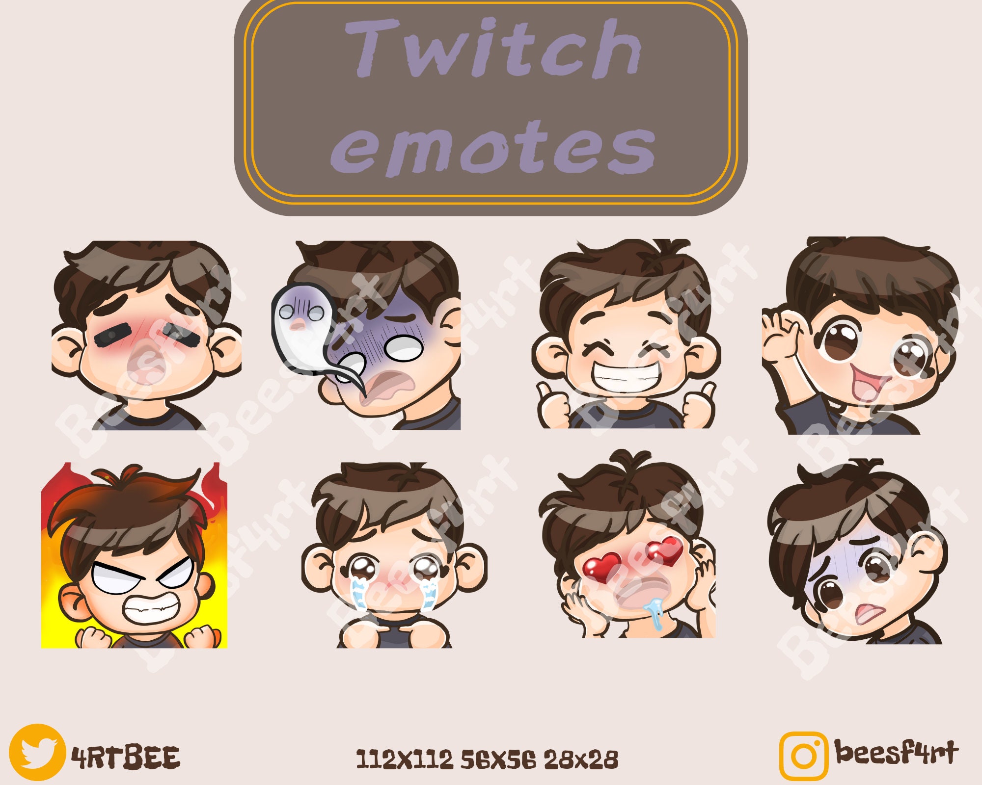 Cute Brown Hair and Eye Twitch Emote Pack - Etsy