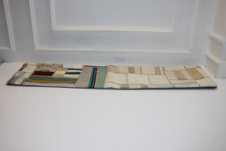 Neutral Patchwork Kilim Lumbar Pillow 12x48, Handwoven Textile Cushion ...