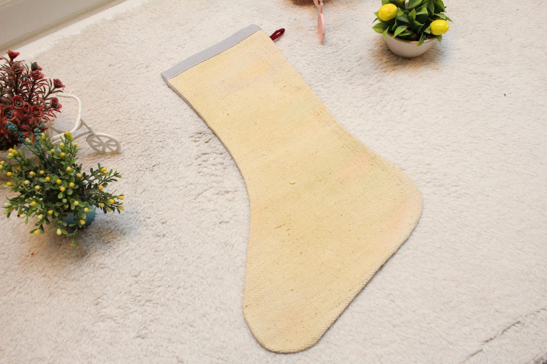 Beige Colors Handmade Noel Stocking Decorative Kilim Sock, Boho Design ...