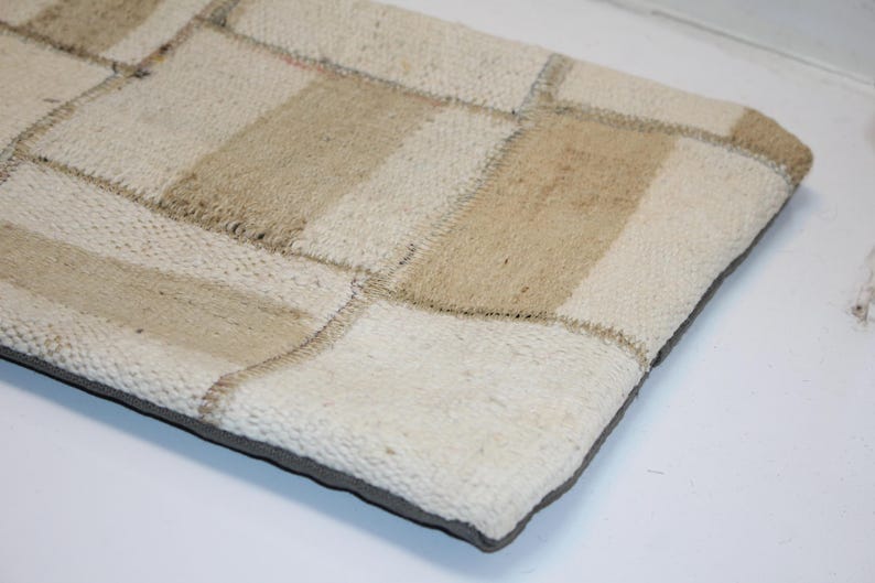 Neutral Patchwork Kilim Lumbar Pillow 12x48, Handwoven Textile Cushion ...