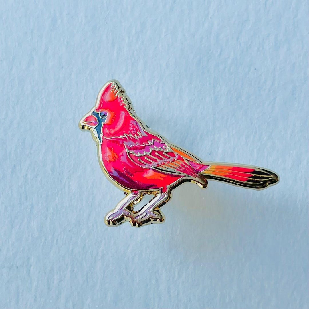 Northern Cardinal Enamel Pin, Red Bird Gold Detail (1.1 Inch ...
