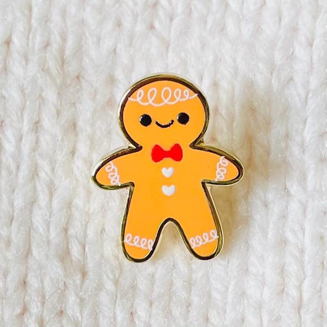 Holiday Gingerbread Man Pin, Mini Enamel Badge (gold, 0.75in ...