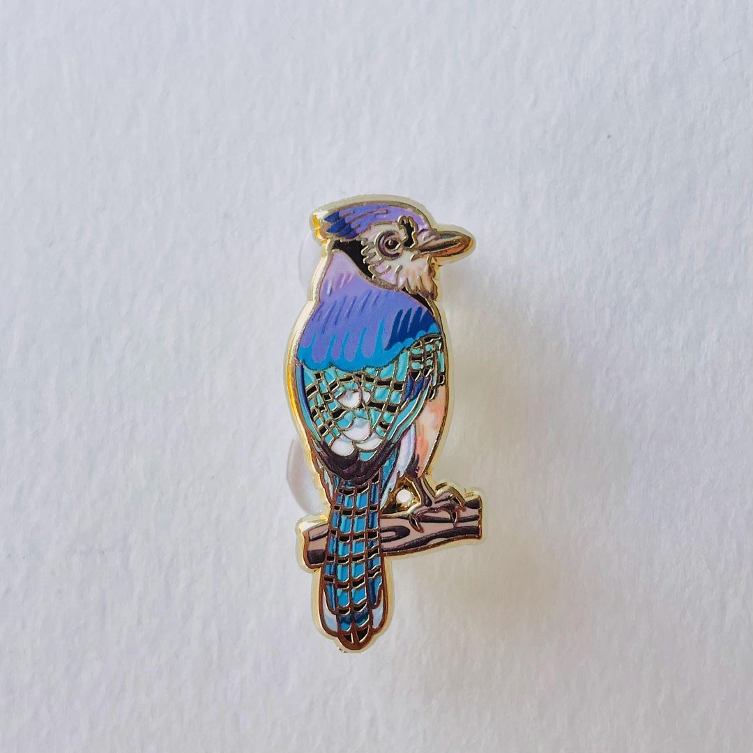 Blue Jay V.2 Enamel Pin, Bird Lapel Badge, Gift Him, Her, Kingfisher ...