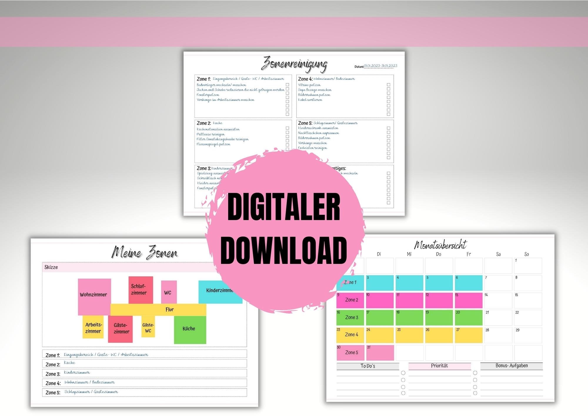 Flylady Checklisten, Zonenplan, Monatsübersicht, Hausaufgaben, Ausfüll ...