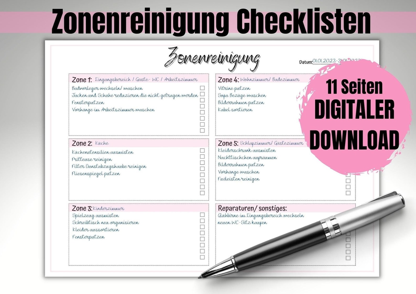 Flylady Checklisten, Zonenplan, Monatsübersicht, Hausaufgaben, Ausfüll ...