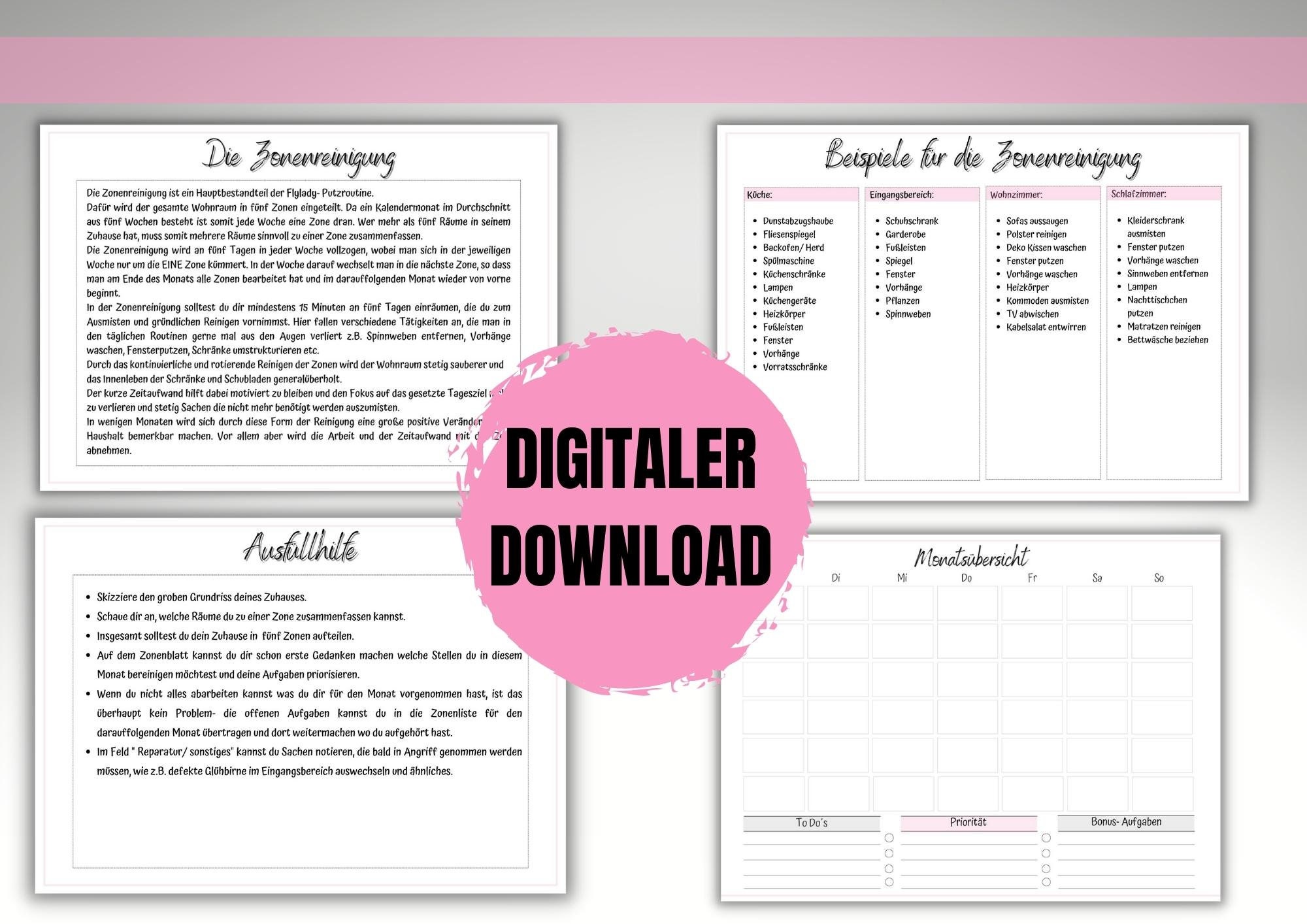 Flylady Checklisten, Zonenplan, Monatsübersicht, Hausaufgaben, Ausfüll ...