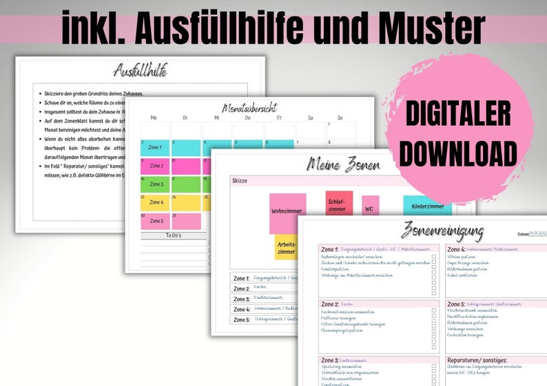 Flylady Checklisten, Zonenplan, Monatsübersicht, Hausaufgaben, Ausfüll ...