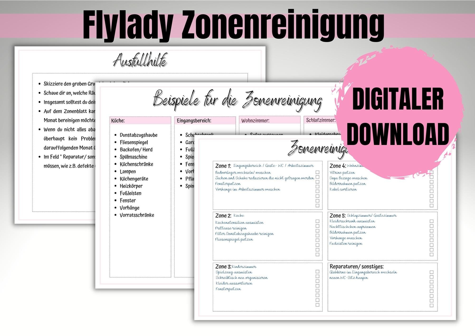 Flylady Checklisten, Zonenplan, Monatsübersicht, Hausaufgaben, Ausfüll ...