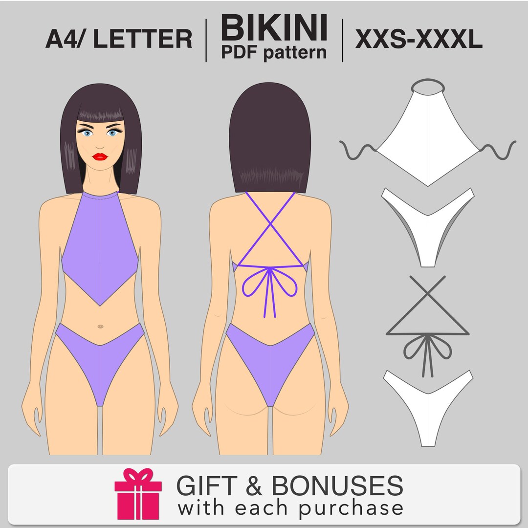 Basic Bikini Pattern. Sewing Bikini Patterns. Women Bikini Pattern PDF. Swimsuit Pattern PDF ...