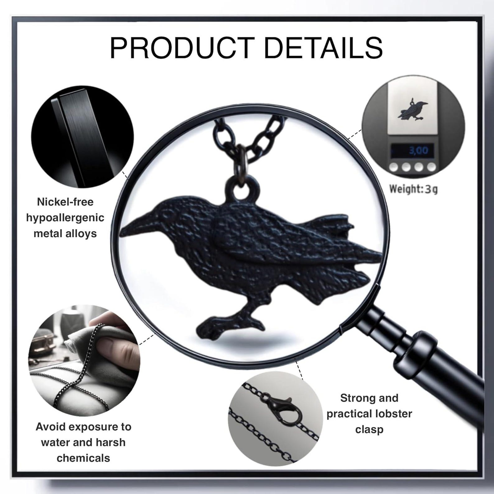 Black Raven Pendant Necklace: Gothic Bird Jewelry - Etsy