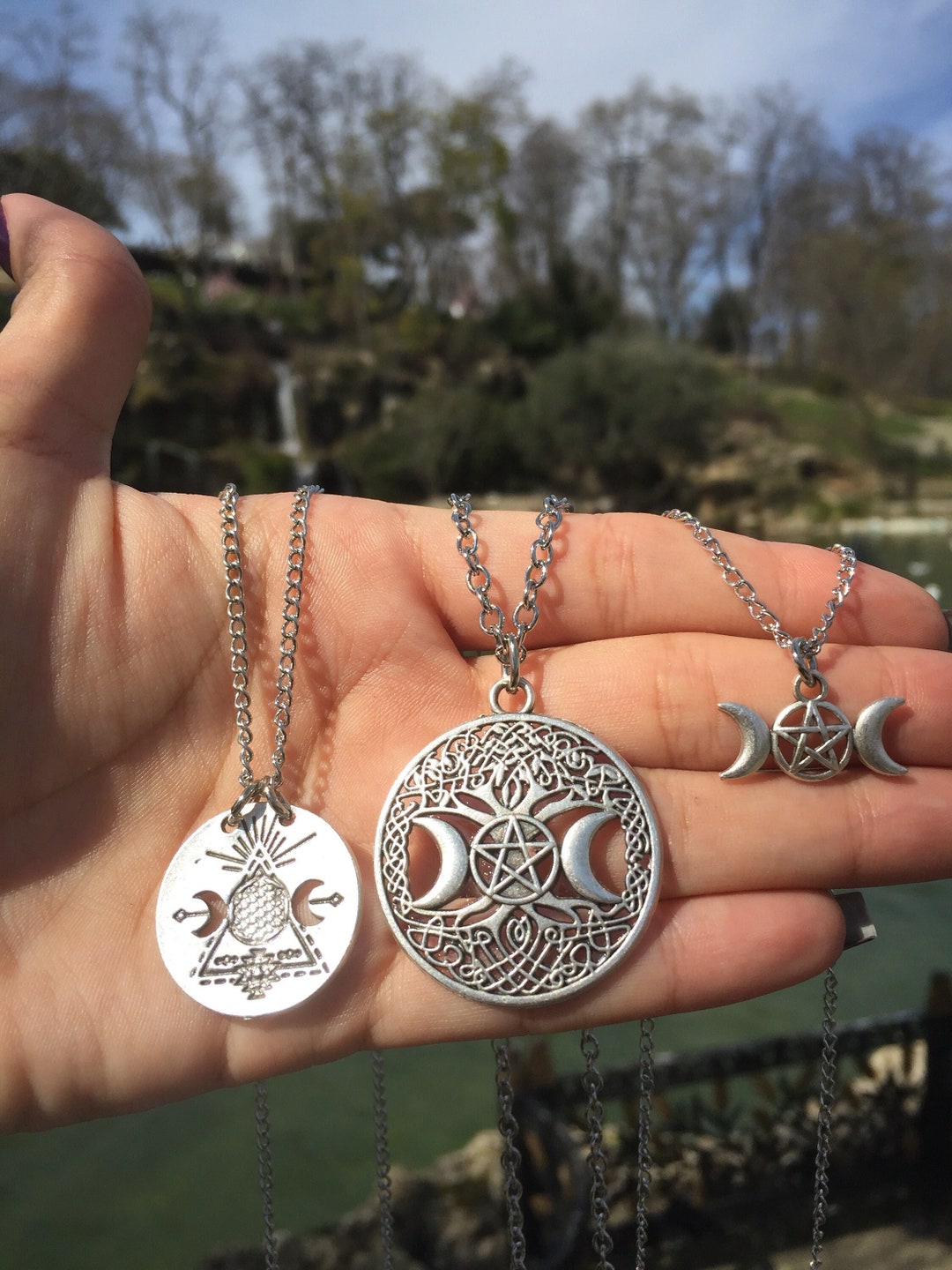 Triple Moon Neclace Hecate Necklace Triple Goddess Necklace Moon ...
