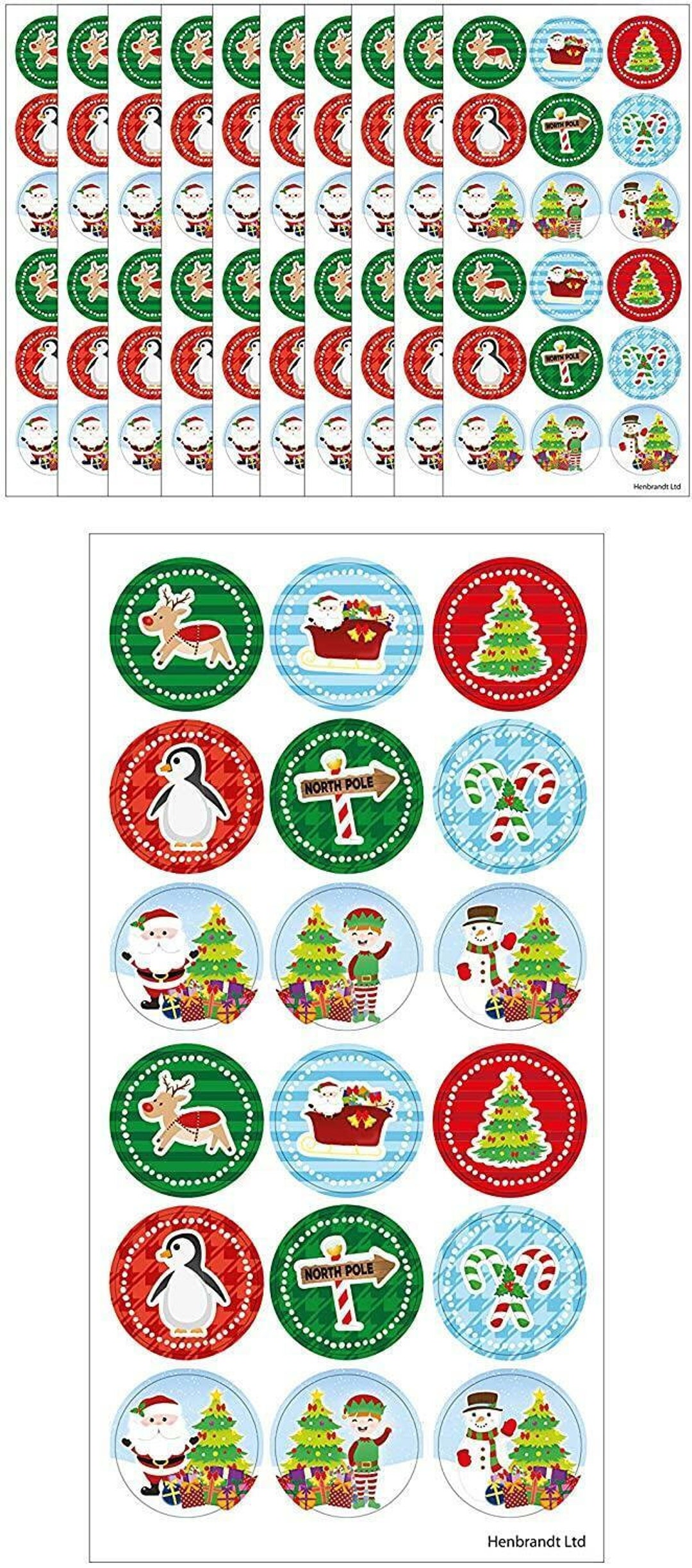 180 Christmas Stickers 10 Sheets of 18 Stocking Fillers Xmas Festive ...