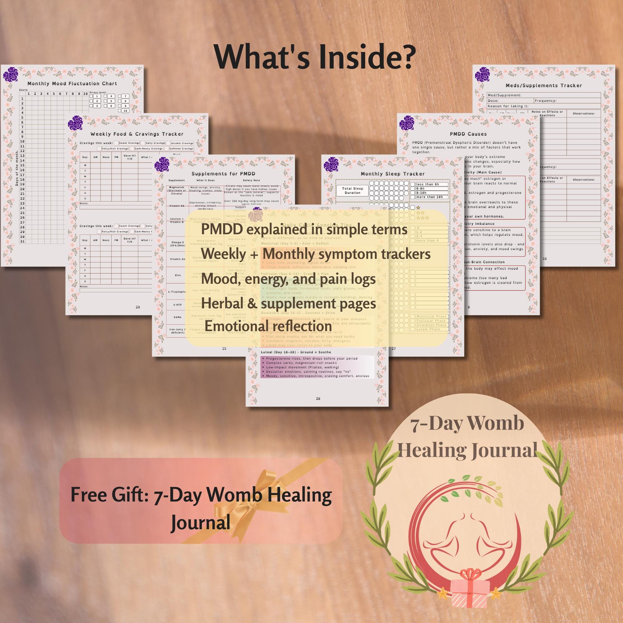 PMDD Symptom Tracker Printable | Emotional Healing Guide | Cycle & Mood ...
