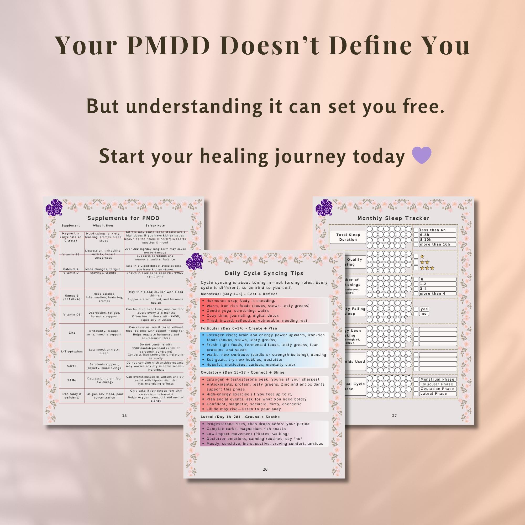 PMDD Symptom Tracker Printable | Emotional Healing Guide | Cycle & Mood ...