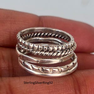 Sterling Silver Stackable Ring Set: Dainty Hammered Twisted Band Rings ...