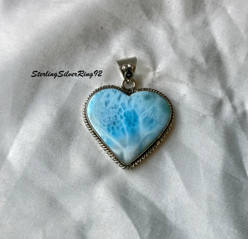 Heart Larimar Pendant: Dainty 925 Sterling Silver Necklace - Etsy
