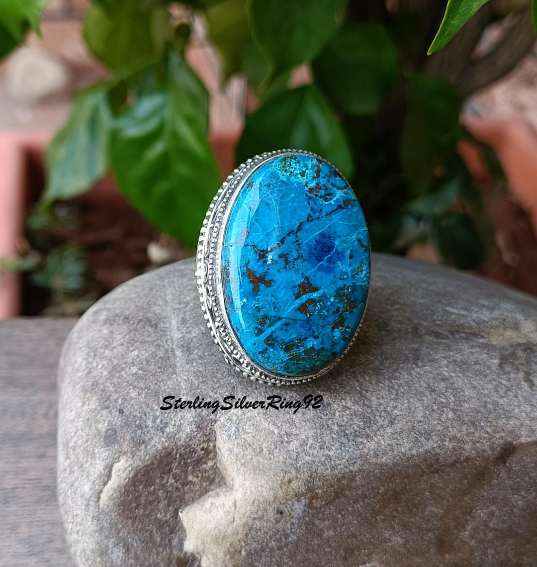 Natural Shattuckite Gemstone Ring, 925 Sterling Silver, Handmade Silver ...