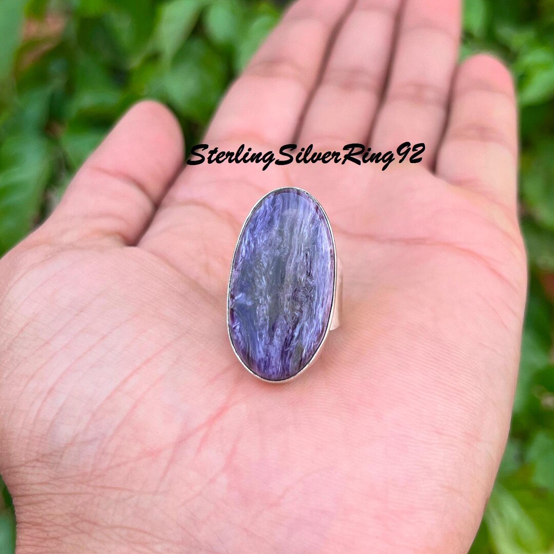 Handcrafted Oval Charoite Ring: 925 Sterling Silver, Purple Gemstone - Etsy